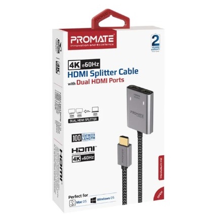Promate 4K HDMI Splitter with Dual HDMI Output