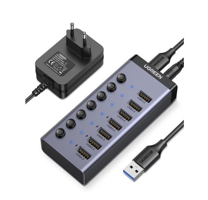 Dukatech | 0111 017200 | UGREEN USB 3.0 7-Port Hub-12V2A (DC: 5.5 ...